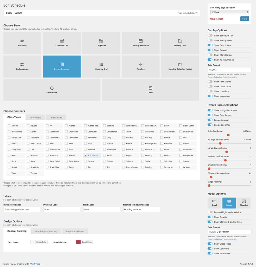 Pub Events Carousel – Events Schedule